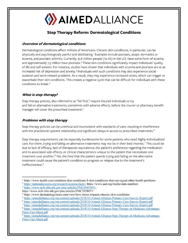 Step Therapy Reform: Dermatological Conditions - Aimed Alliance