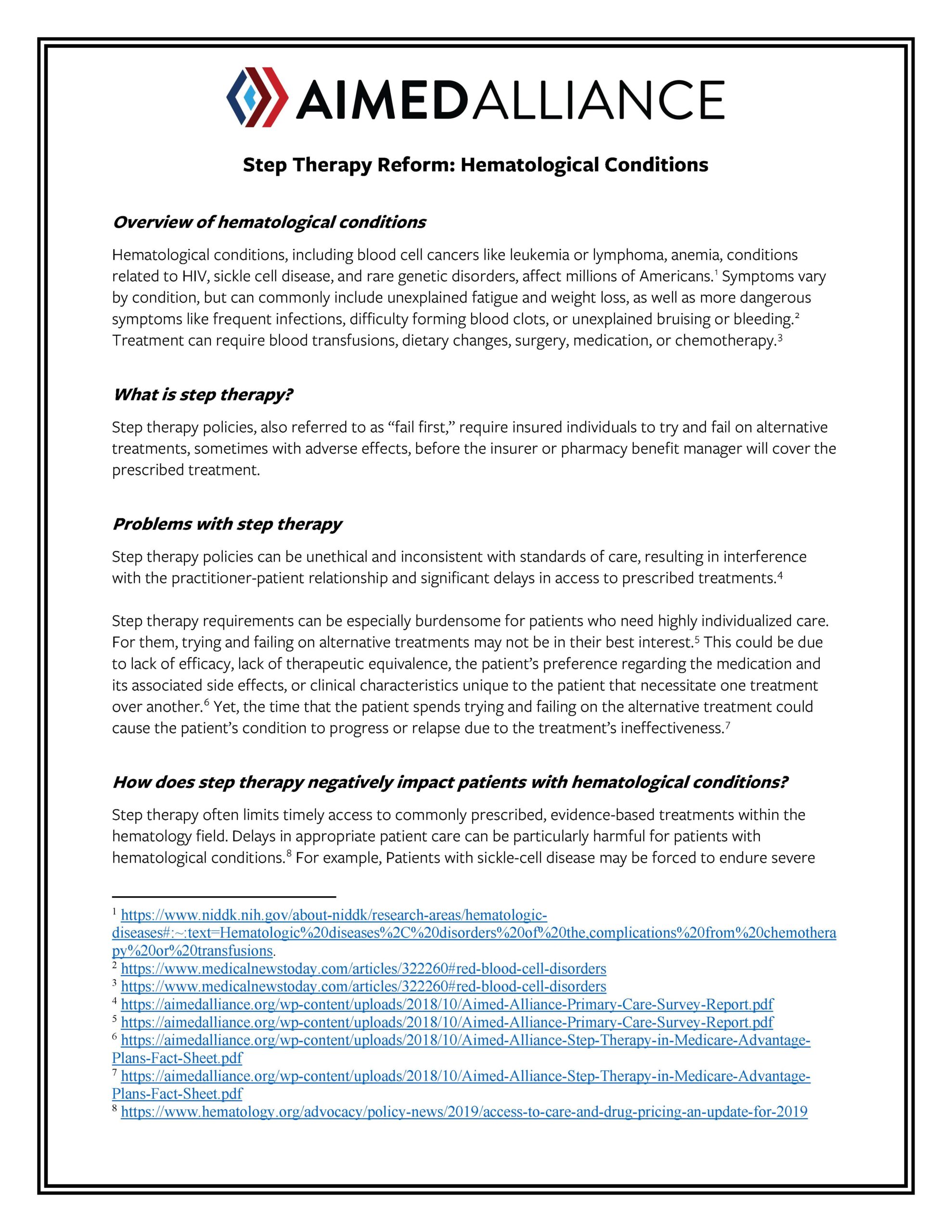 Step Therapy Reform: Hematological Conditions - Aimed Alliance