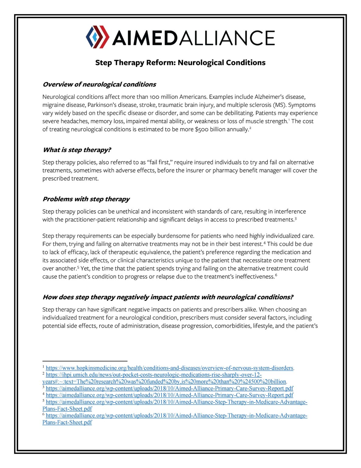 Step Therapy Reform: Neurological Conditions - Aimed Alliance