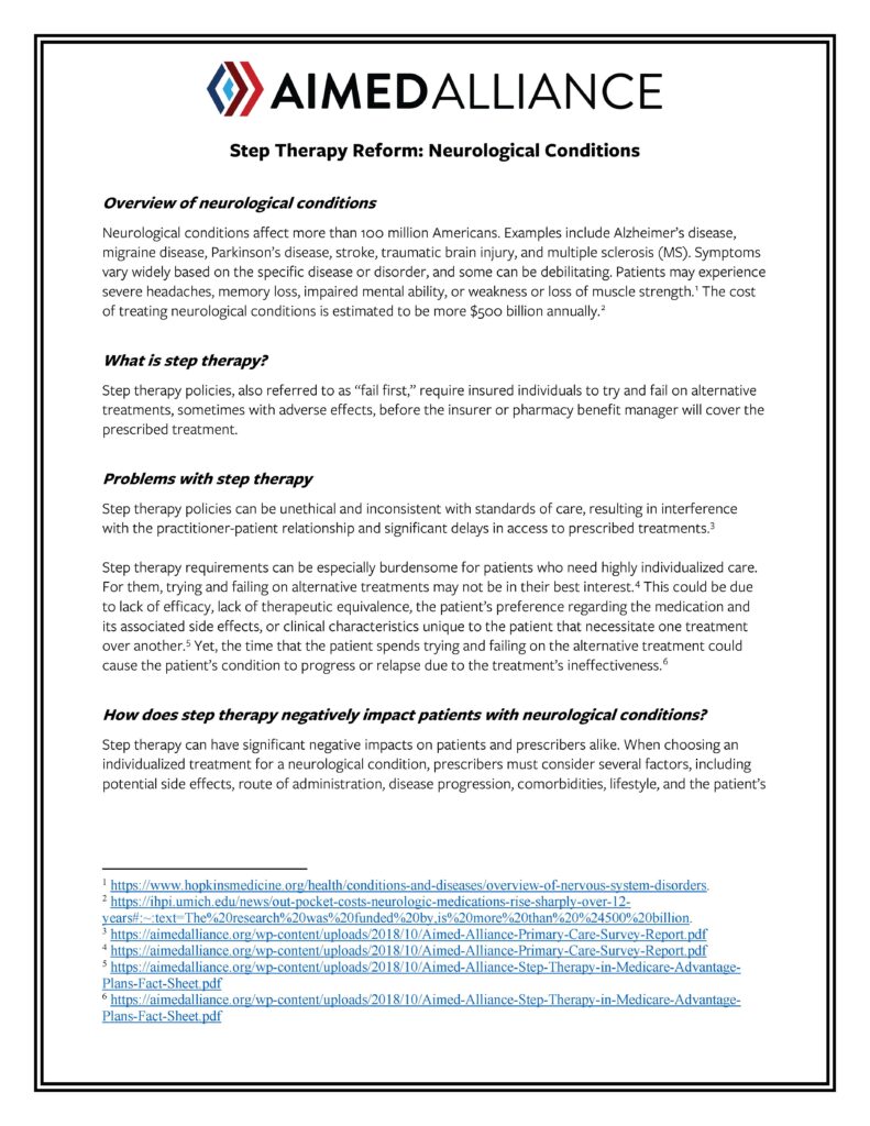Step Therapy Reform: Neurological Conditions - Aimed Alliance