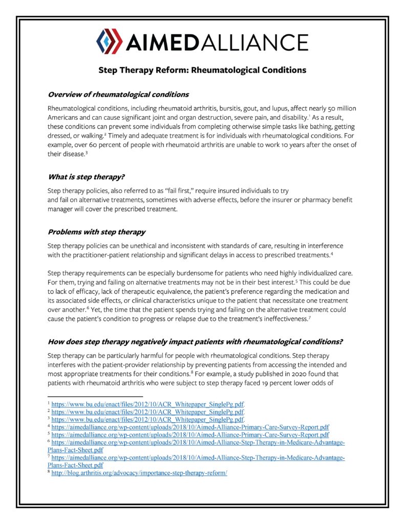 Step Therapy Reform: Rheumatological Conditions - Aimed Alliance